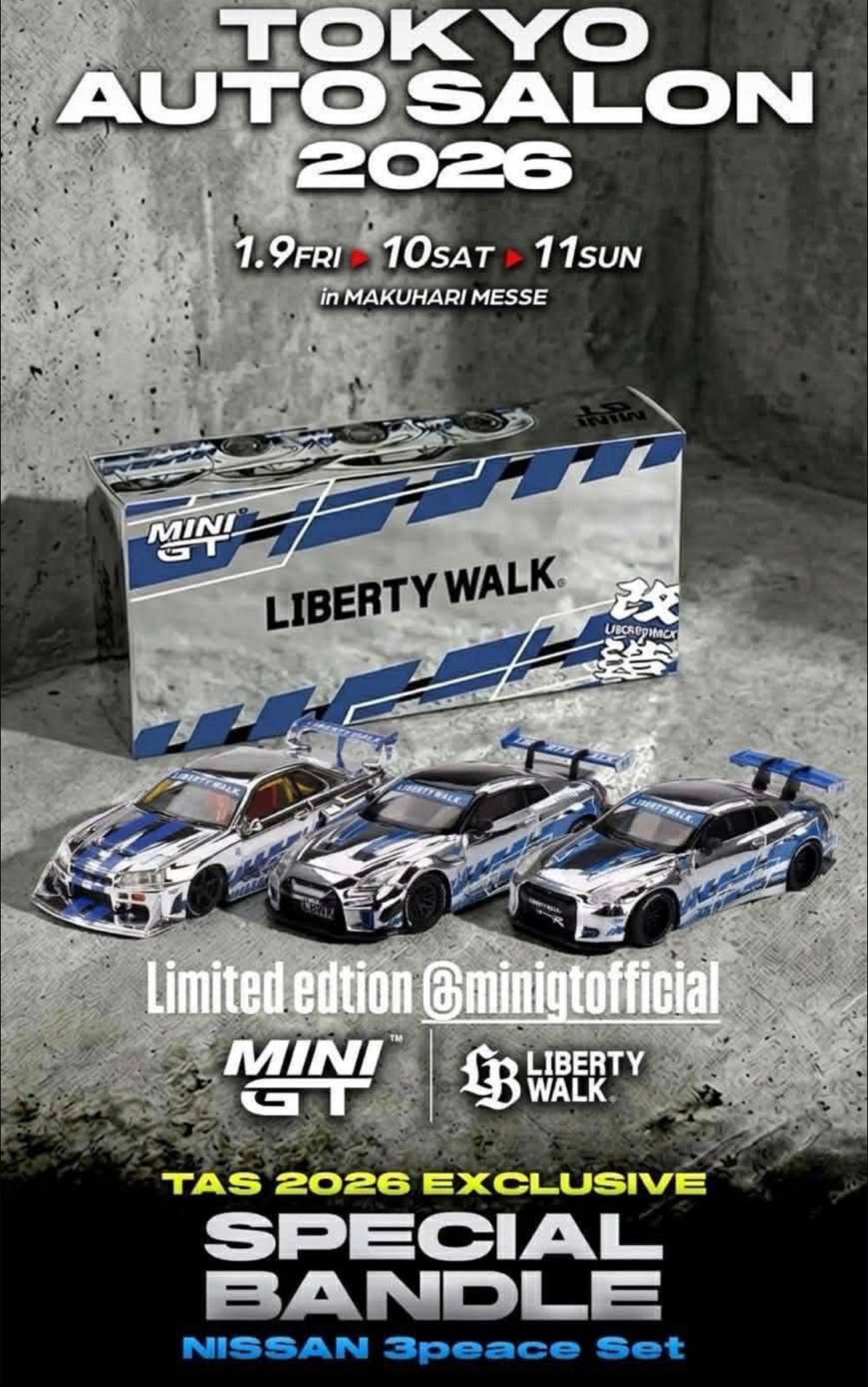 Mini GT x Liberty Walk TAS 2026 Exclusive Nissan 3-Piece Set - Tokyo ...