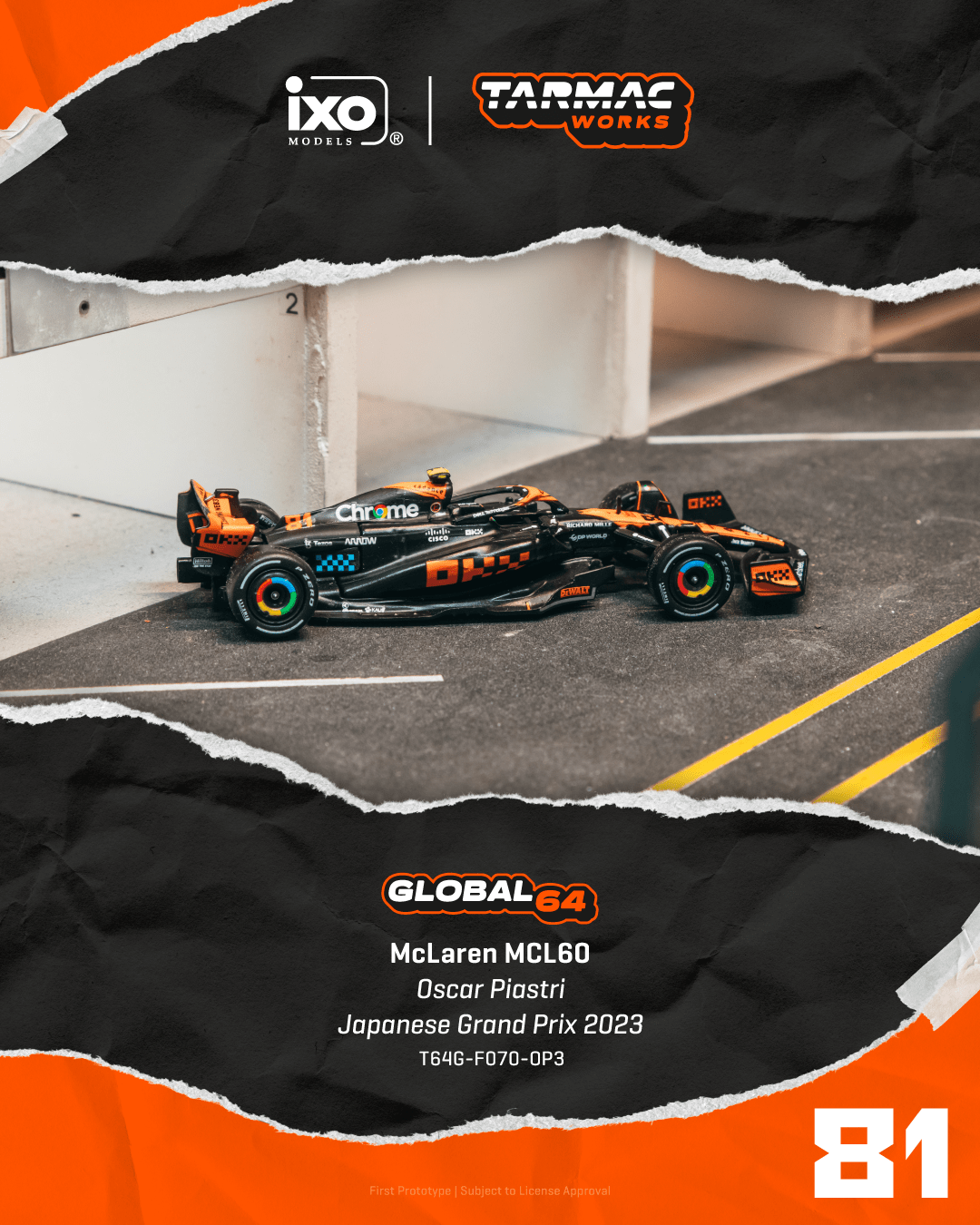 Tarmac Works Global64 McLaren MCL60 Oscar Piastri Japanese GP 2023 1:64 ...