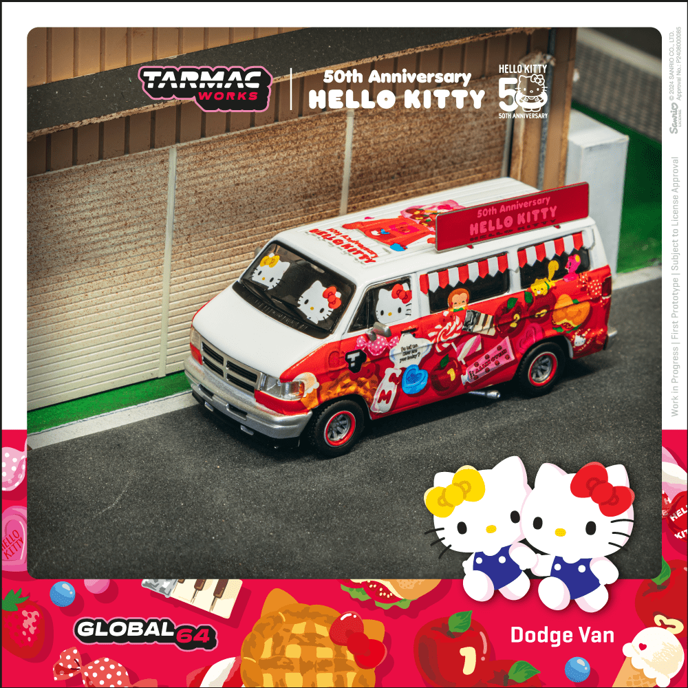 Tarmac Works 1:64 Scale Dodge Van Hello Kitty Food Truck – Mobile Garage HK