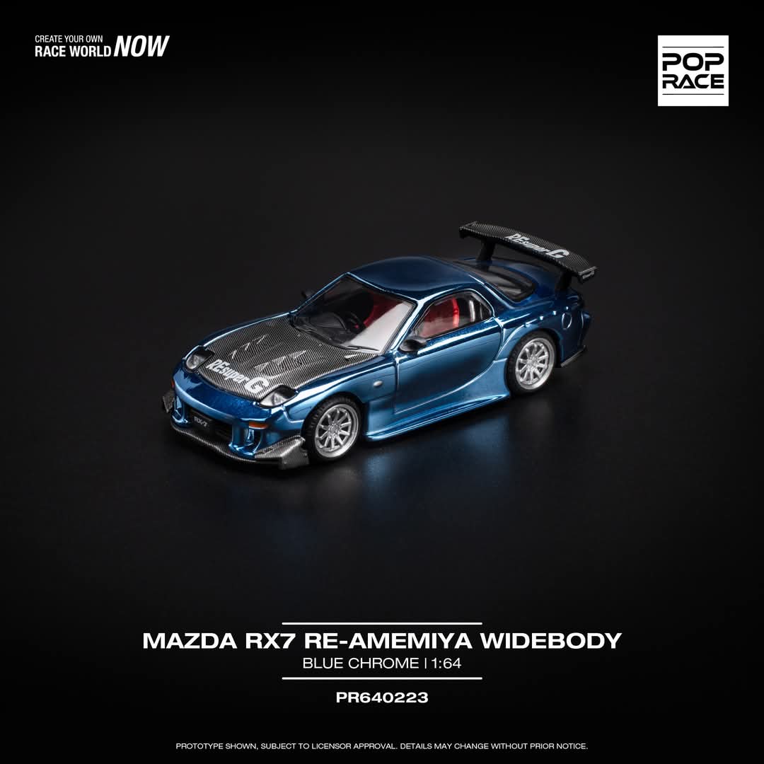 Pop Race 1/64 MAZDA RX7 RE-AMEMIYA WIDEBODY - BLUE CHROME – Mobile Garage HK